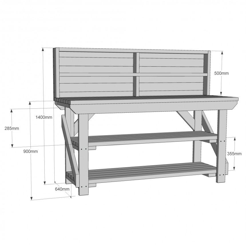 Untreated Work Bench With Back panel - Rutland County Garden Furniture